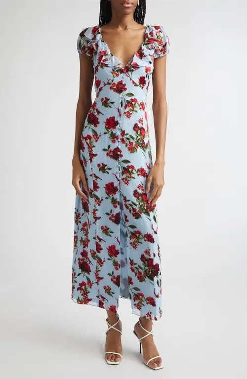 Alice + Olivia Tara Ruffle Tie Back Maxi Dress - American Beauty Carolina Blue