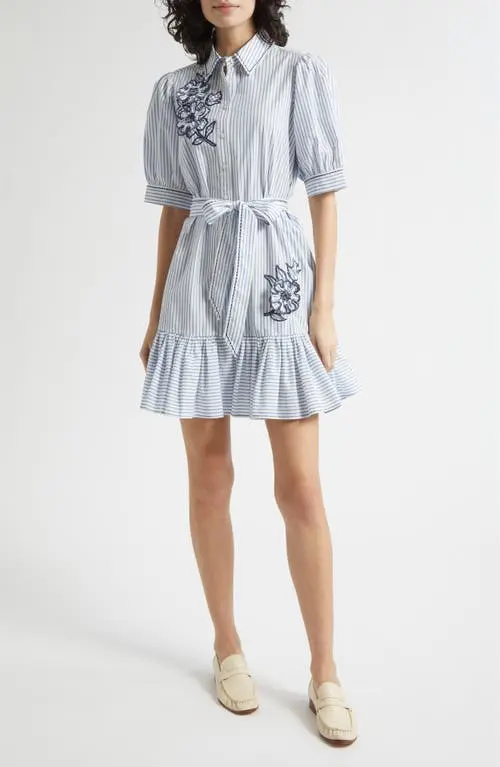 Cinq À Sept Zadie Floral Appliqué Cotton Blend Shirtdress - White Multi