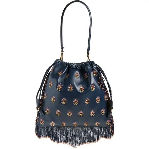 Etro Medium Kalispera Embroidered Leather Shoulder Bag - Panna