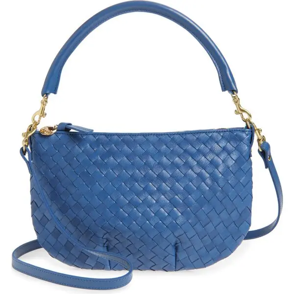 Clare V. Medium Petit Moyen Woven Leather Messenger Bag - French Blue