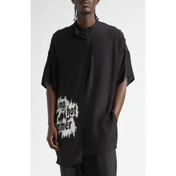Yohji Yamamoto Double Covered Short Sleeve Silk Graphic Button-up Shirt