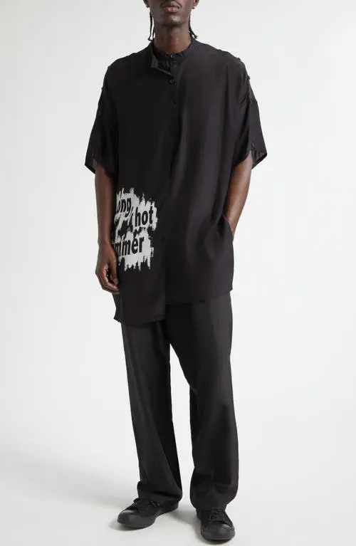 Yohji Yamamoto Double Covered Short Sleeve Silk Graphic Button-up Shirt
