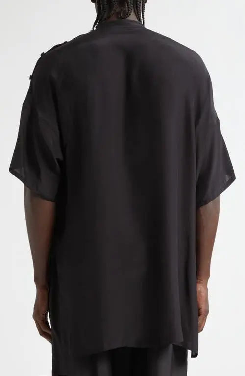 Yohji Yamamoto Double Covered Short Sleeve Silk Graphic Button-up Shirt