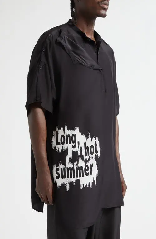 Yohji Yamamoto Double Covered Short Sleeve Silk Graphic Button-up Shirt
