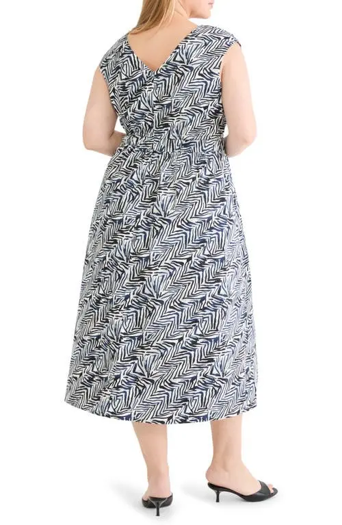 NIC+ZOE Inked Lines Printed Midi Dress - Indigo Multi
