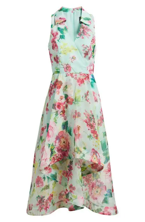 Adrianna Papell Floral High-low Cocktail Dress - Mint Multi