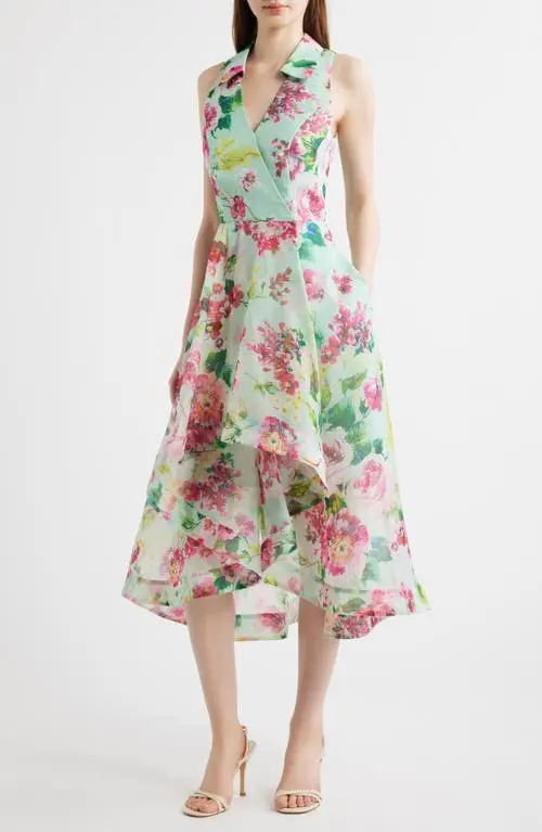 Adrianna Papell Floral High-low Cocktail Dress - Mint Multi