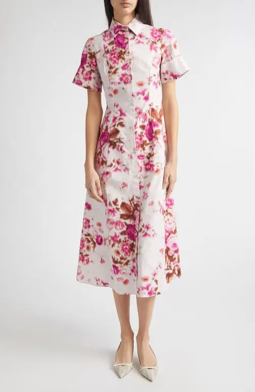 Erdem Floral Print Organic Cotton Poplin Shirt Dress - Rose Bouquet Hot Pink