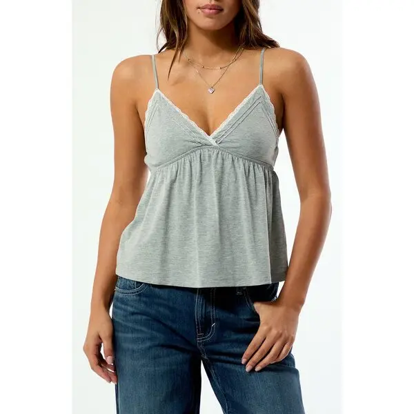 PACSUN Elena Beaded Babydoll Camisole - E. Heather Grey