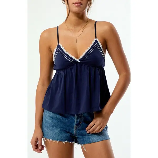 PACSUN Elena Beaded Babydoll Camisole - Navy