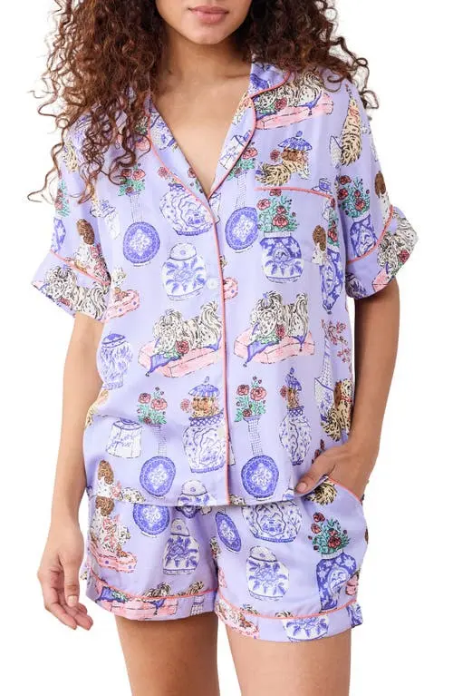 PRINTFRESH Mixed Print Satin Short Pajamas - Lavender Glaze
