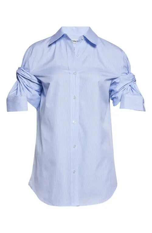 Monse Knotted Sleeve Stripe Cotton Poplin Button-down Shirt - Sky Blue