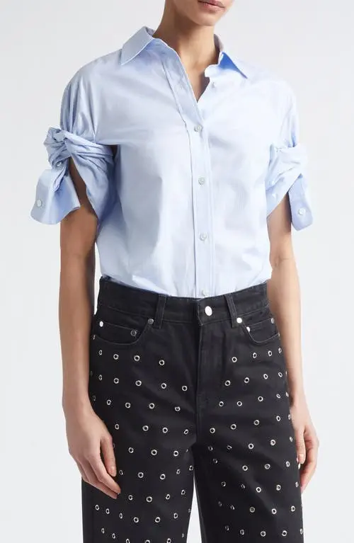 Monse Knotted Sleeve Stripe Cotton Poplin Shirt