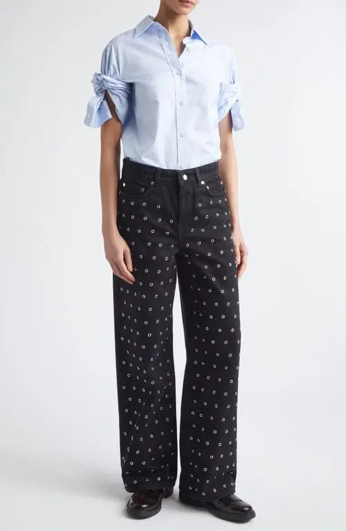 Monse Knotted Sleeve Stripe Cotton Poplin Shirt