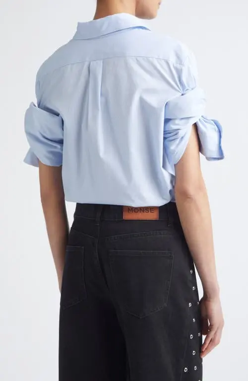 Monse Knotted Sleeve Stripe Cotton Poplin Shirt