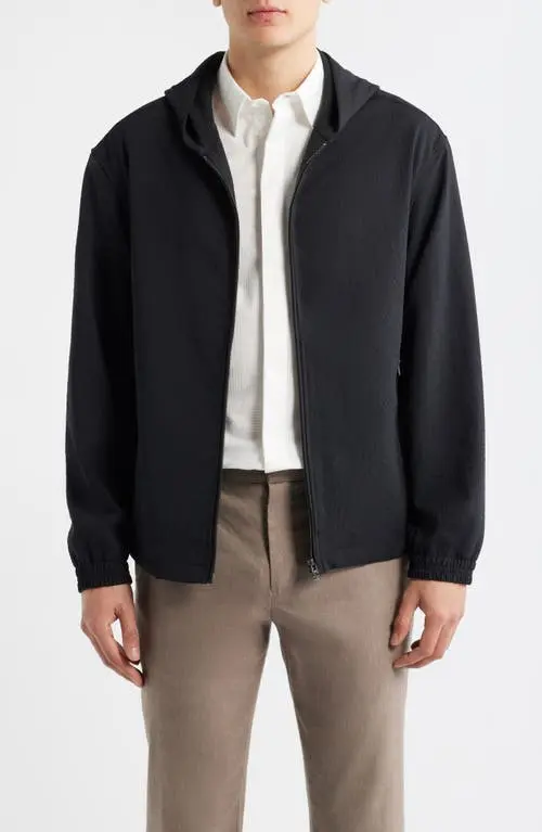 Emporio Armani Seersucker Hooded Jacket - Solid Black