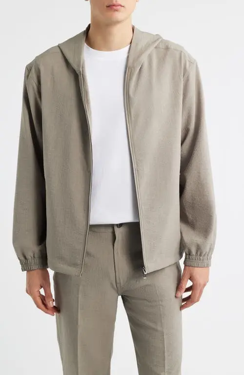 Emporio Armani Seersucker Hooded Jacket - Solid Dark Beige