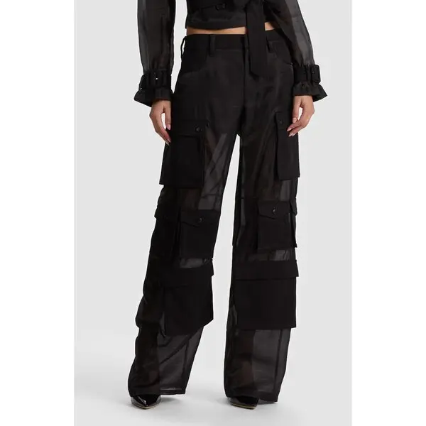 Alice + Olivia Olympia Mr. Baggy Sheer Cargo Pants - Black