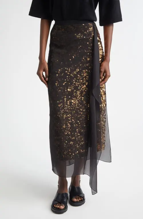 Michael Kors Sequin Embellished & Silk Georgette Veiled Wool Crepe Skirt - Black 001