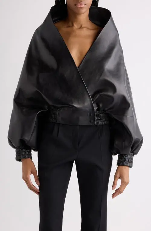 Balenciaga Folded Leather Wrap Jacket - 1000 Black