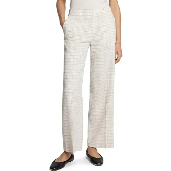 Theory Classic Check Straight Leg Pants - Natural Multi