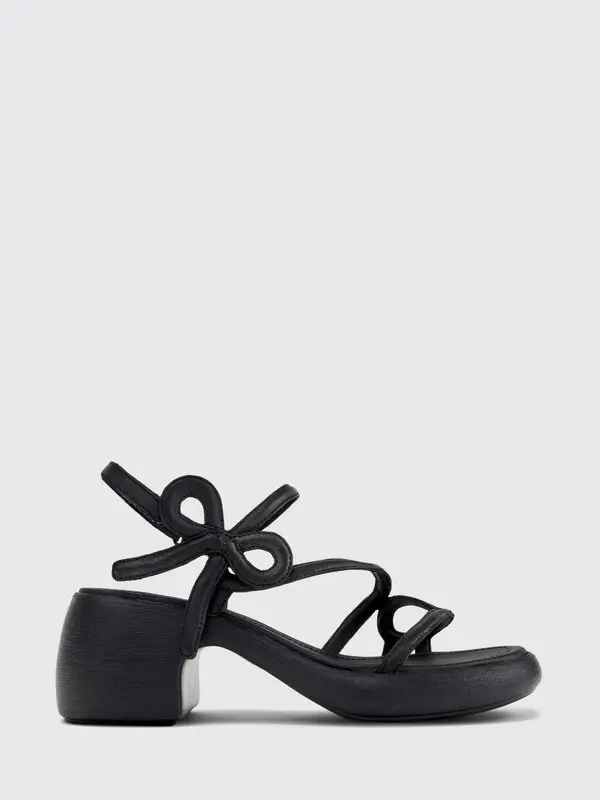Camper Twins Leather Heeled Sandals With Bow Detailing - Black