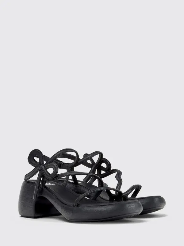 Camper Twins Leather Heeled Sandals With Bow Detailing - Black