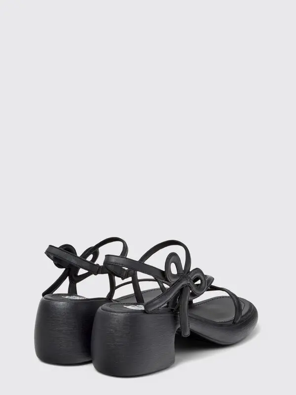 Camper Twins Leather Heeled Sandals With Bow Detailing - Black