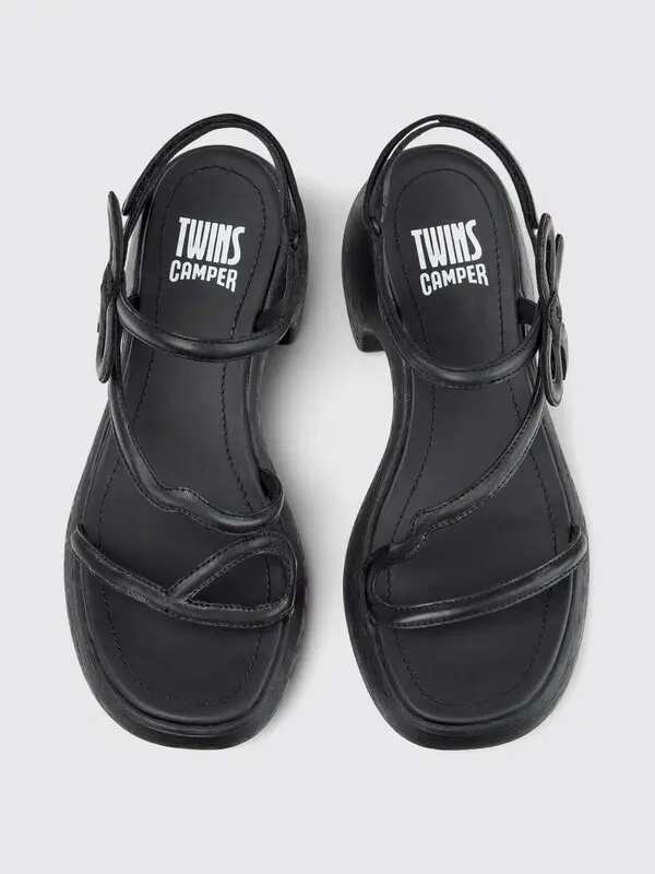 Camper Twins Leather Heeled Sandals With Bow Detailing - Black