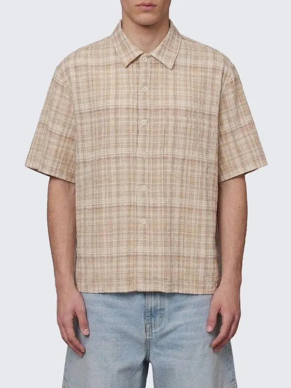 SUNFLOWER Check Cotton And Linen Blend Casual Shirt - Sand