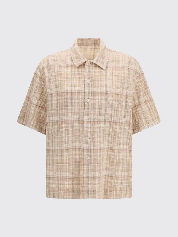 SUNFLOWER Check Cotton And Linen Blend Casual Shirt - Sand