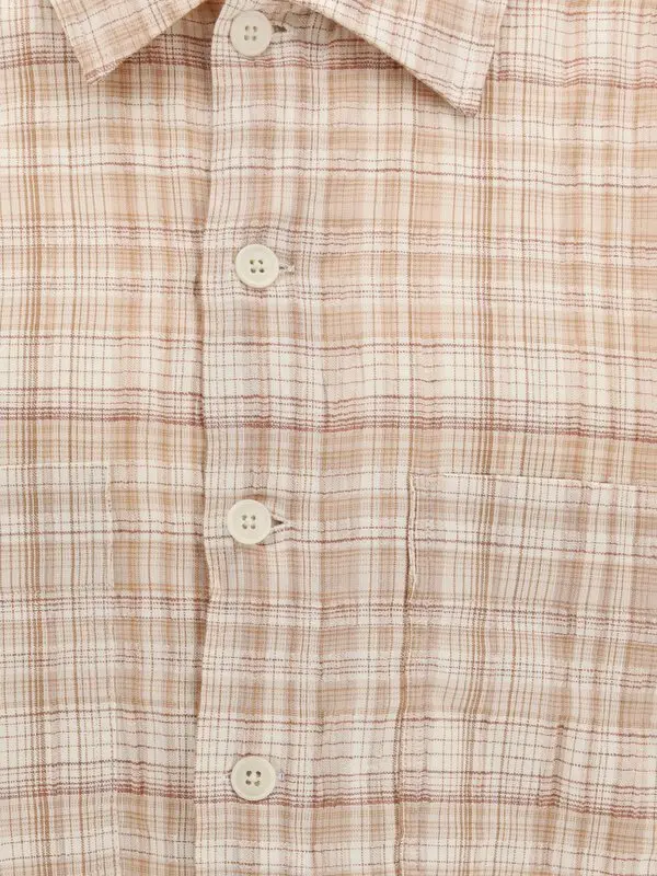 SUNFLOWER Check Cotton And Linen Blend Casual Shirt - Sand