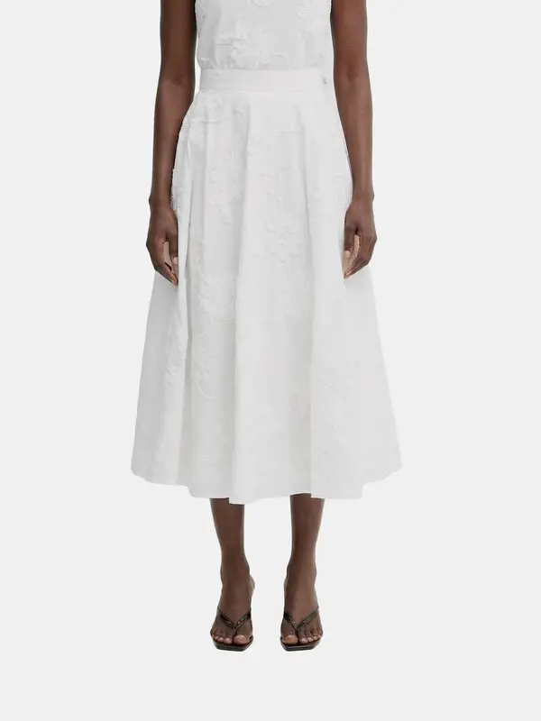ROTATE BY BIRGER CHRISTENSEN Embroidered Organic Cotton Midi Skirt - White