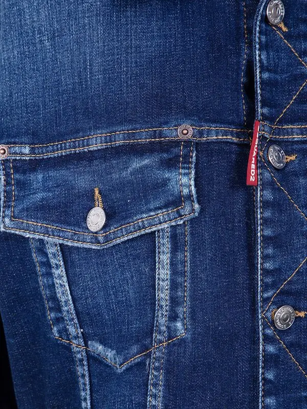 Dsquared2 Cropped Denim Jacket With Classic Collar And Drop Shoulder - Blue
