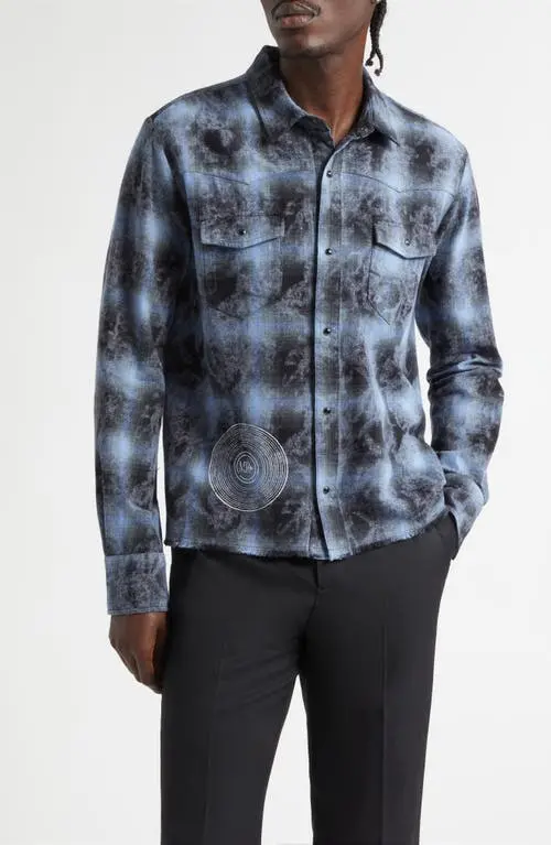 MIDNIGHT RODEO Laurel Canyon Plaid Flannel Graphic Shirt - Overdye Blue