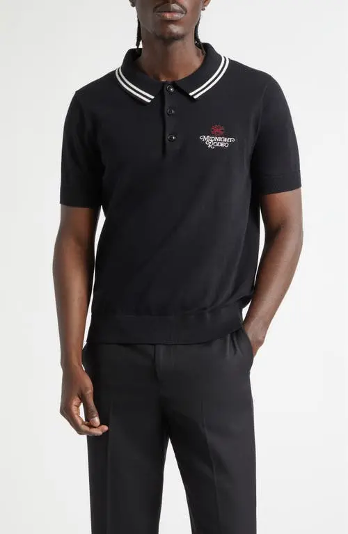 MIDNIGHT RODEO Signature Logo Embroidered Polo Sweater - Black