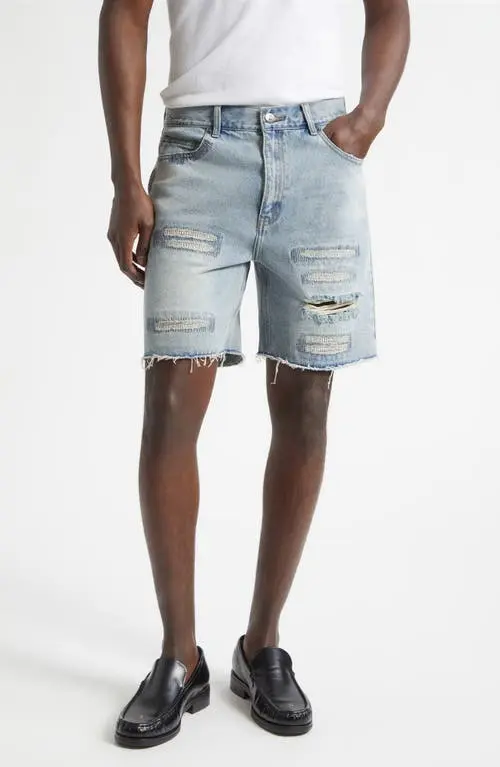 MIDNIGHT RODEO Distressed Cutoff Denim Shorts - Light Blue Wash