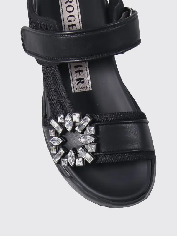 ROGER VIVIER Embellished Leather And Mesh Sandals - Black