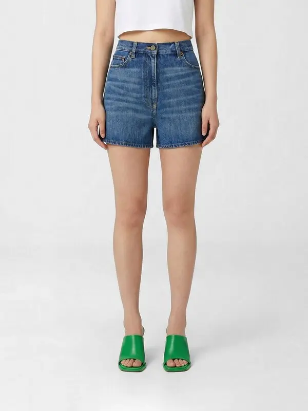 Valentino Garavani Cotton Denim High-waisted Shorts - Blue