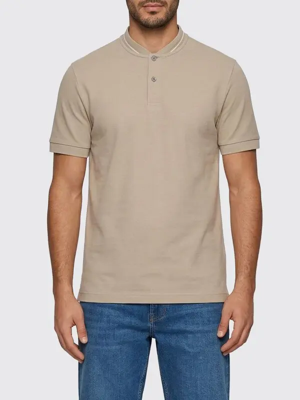 BOSS Cotton Polo Shirt With Striped Collar - Beige