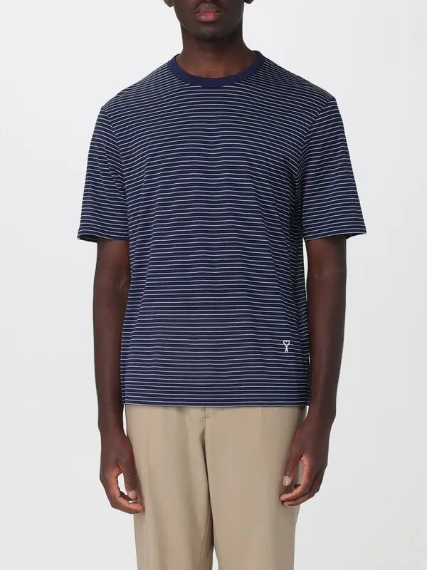 AMI Paris Striped Cotton T-shirt - Ink