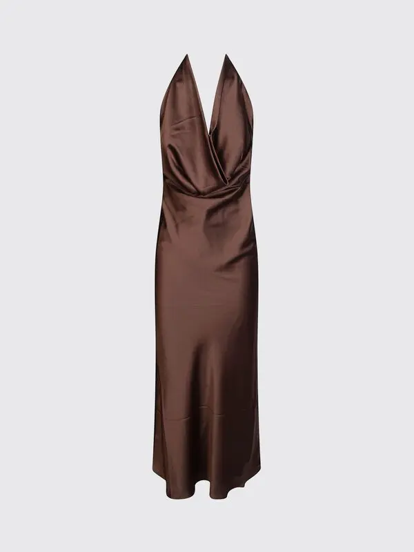 ROTATE BY BIRGER CHRISTENSEN Satin Halterneck Midi Dress - Brown