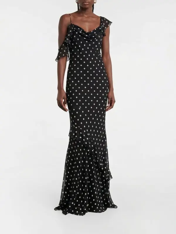 SELF-PORTRAIT Polka Dot Ruffled Maxi Dress