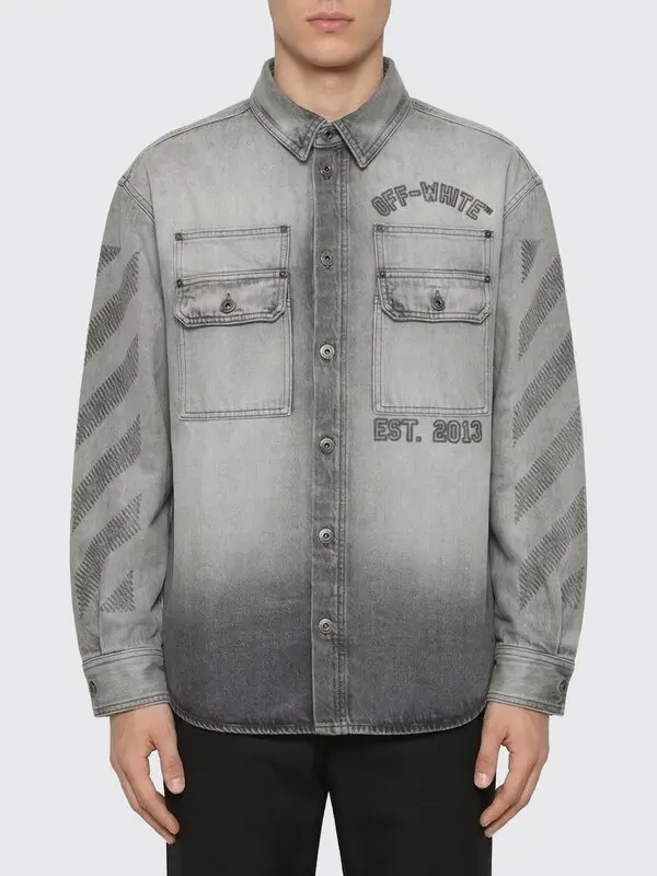 Off-White Cotton Denim Shirt With Logo Print