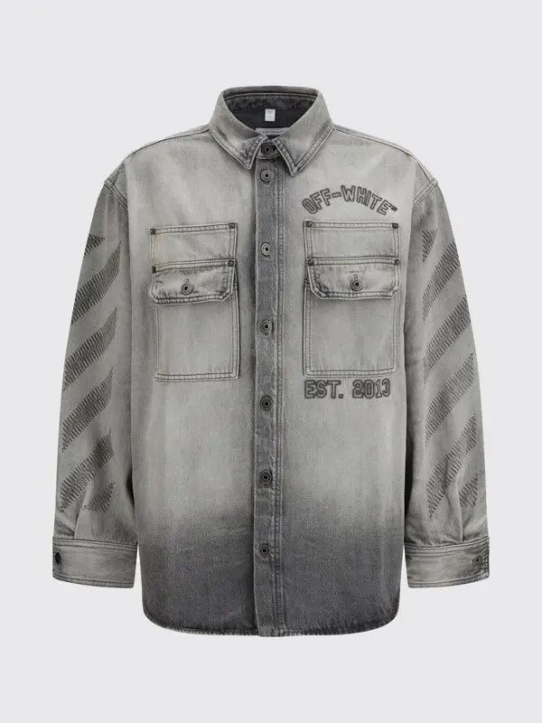 Off-White Cotton Denim Shirt With Logo Print