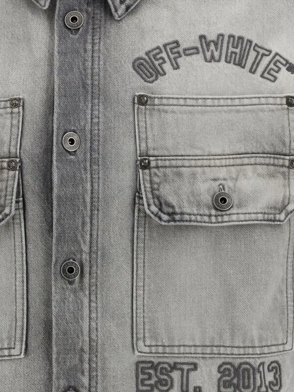 Off-White Cotton Denim Shirt With Logo Print