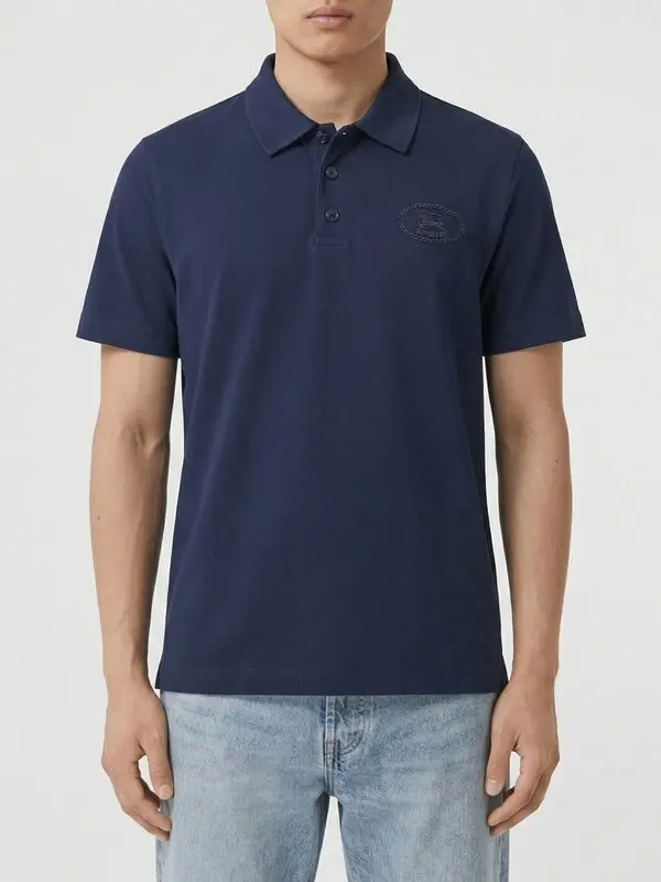 Burberry Cotton Polo Shirt With Ekd Logo - Navy
