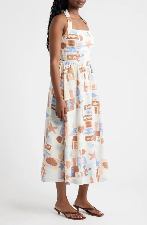 Moon River Printed Halter Midi Sundress