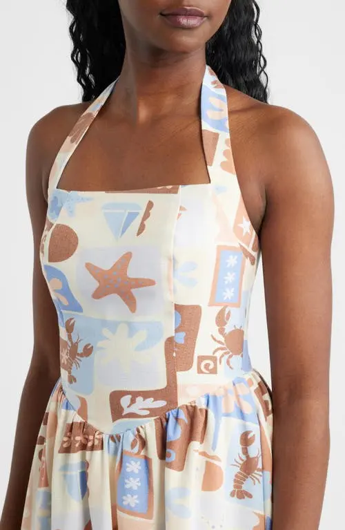 Moon River Printed Halter Midi Sundress
