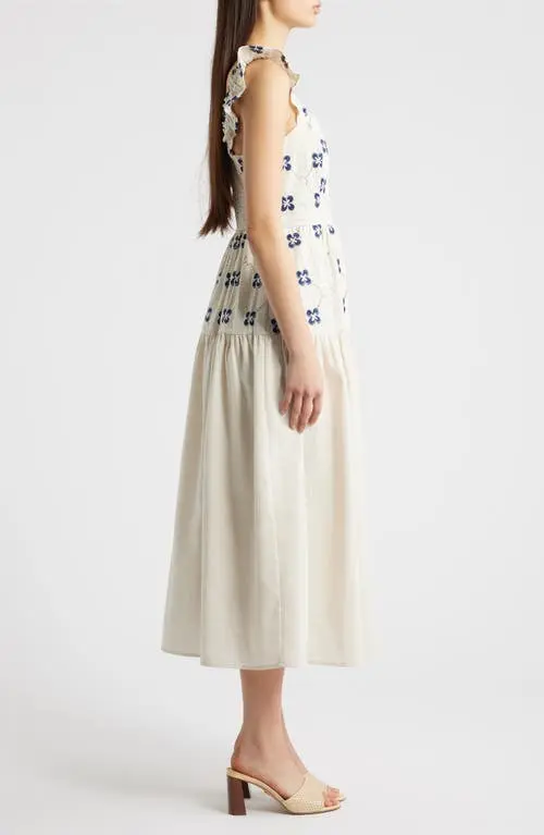 Moon River Floral Embroidered Sundress - Navy Multi
